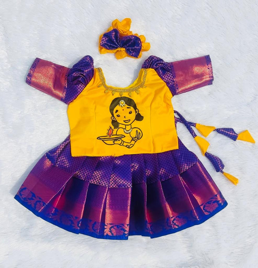 Yellow and Blue Pattu pavada – babypattustudio