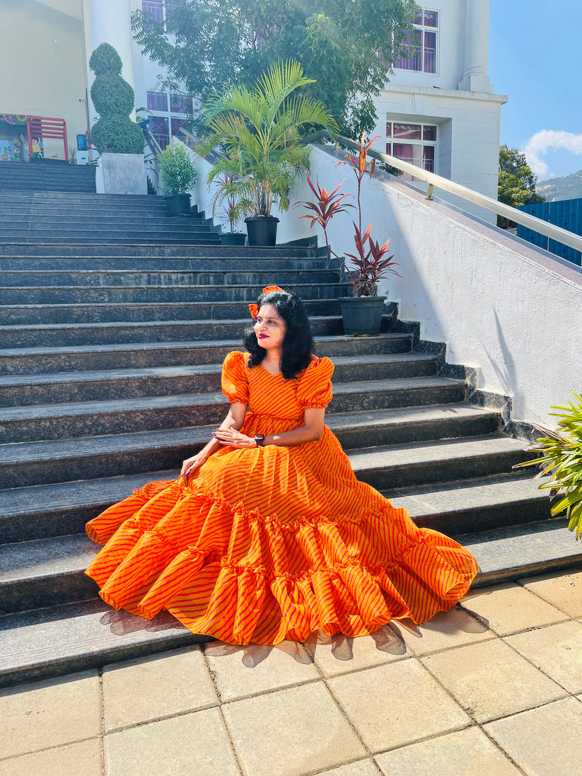 Orange Colour Kota Cotton Long Frock – babypattustudio