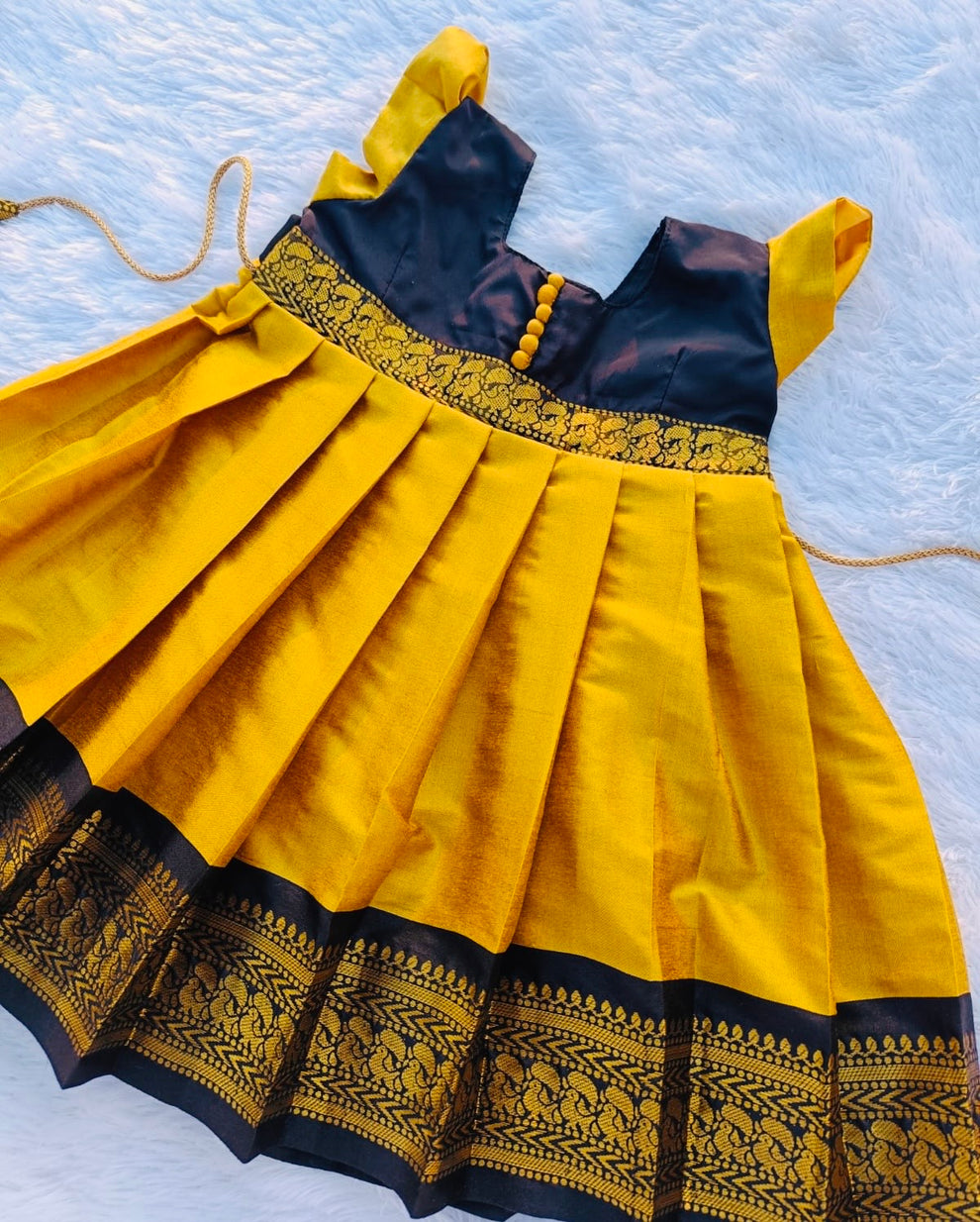 BLACK AND MUSTARD YELLOW COLOUR FROCK – babypattustudio
