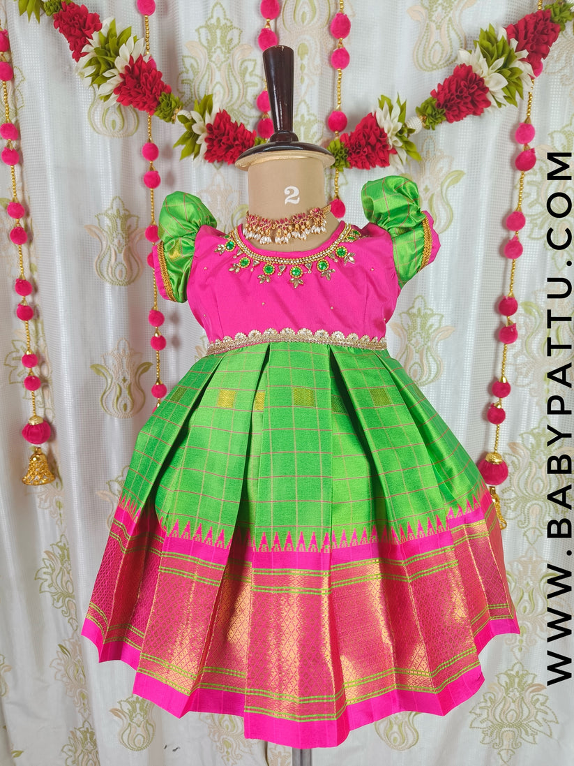 Baby pink & Parrot Green Black frock Diwali Collection – babypattustudio