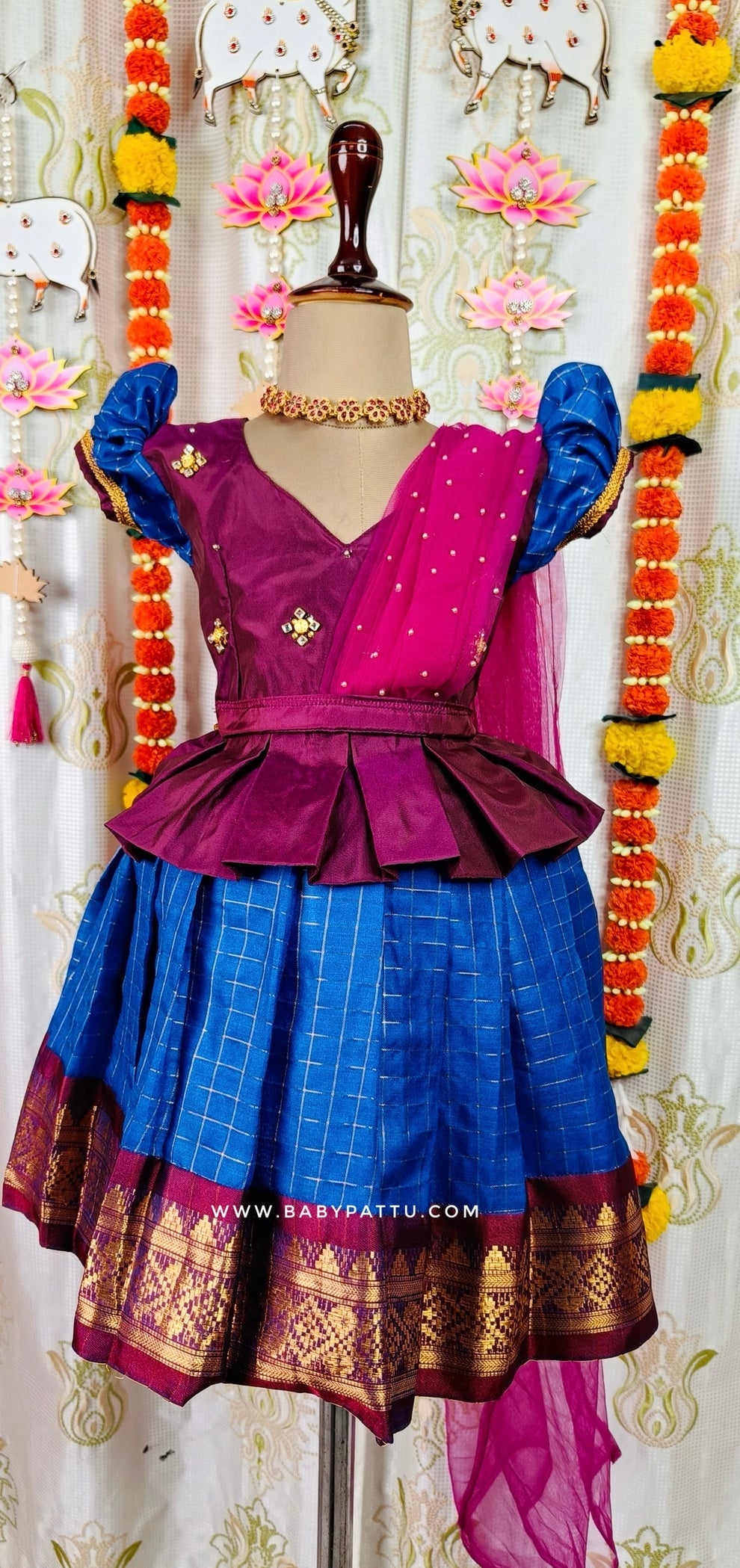 Wine & Blue Pattu Pavada – babypattustudio